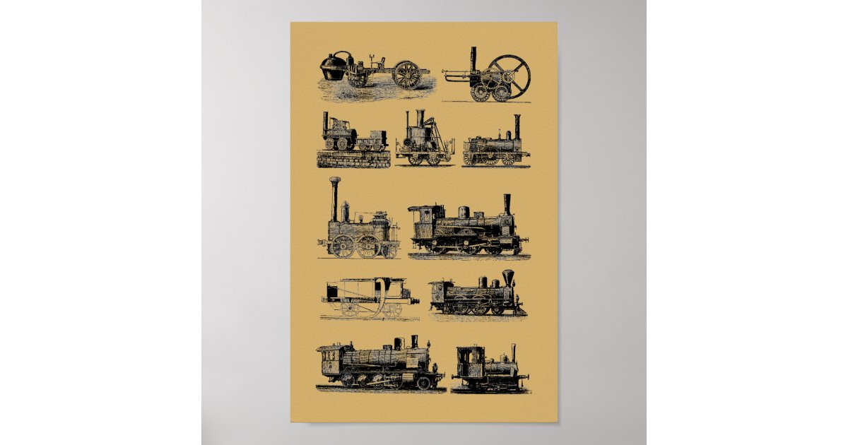 Antique Steam Engine Locomotive "Steampunk" Art Poster | Zazzle
