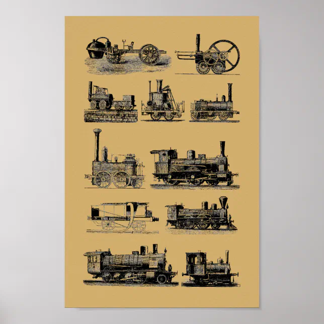 Antique Steam Engine Locomotive "Steampunk" Art Poster | Zazzle