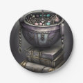 Antique Steampunk Cauldron | Stack of Spellbooks Paper Plates | Zazzle