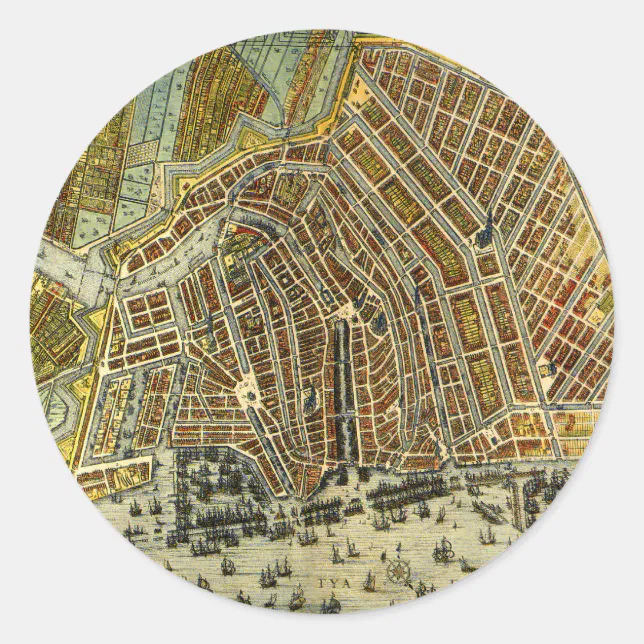 Antique Street Map of Amsterdam, Netherlands Classic Round Sticker | Zazzle