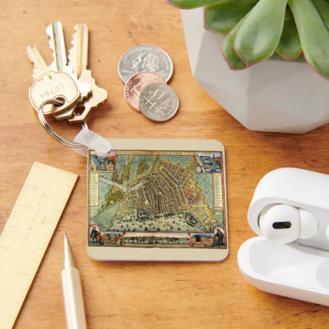 Antique Street Map of Amsterdam, Netherlands Keychain | Zazzle
