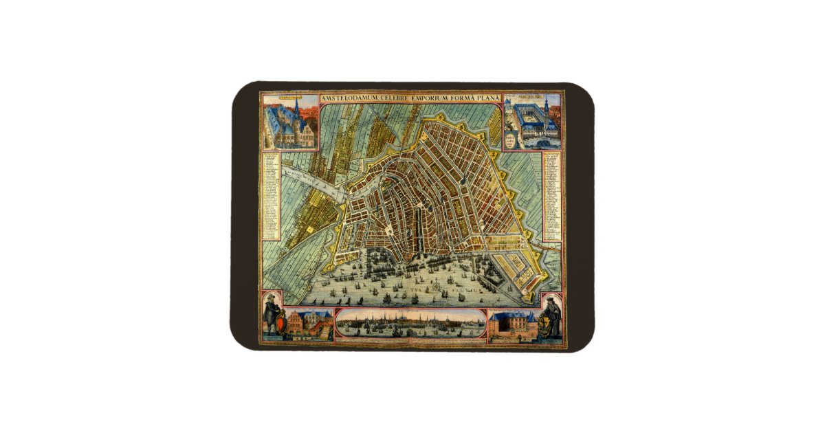 Antique Street Map of Amsterdam, Netherlands Magnet | Zazzle