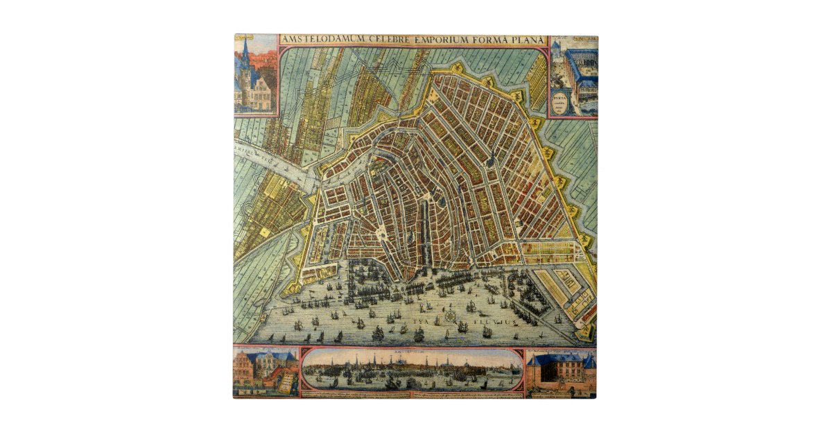 Antique Street Map of Amsterdam, Netherlands Tile | Zazzle