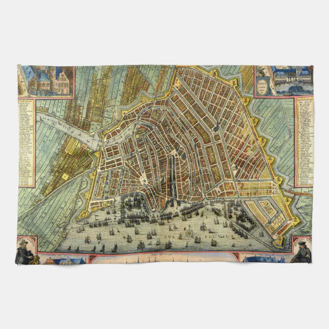 Antique Street Map of Amsterdam, Netherlands Towel | Zazzle