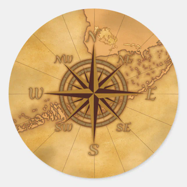Antique Style Compass Rose Classic Round Sticker | Zazzle