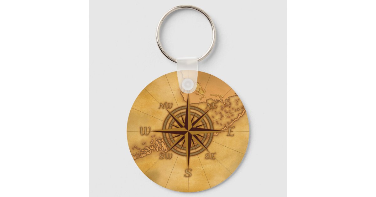 Antique Style Compass Rose Keychain | Zazzle