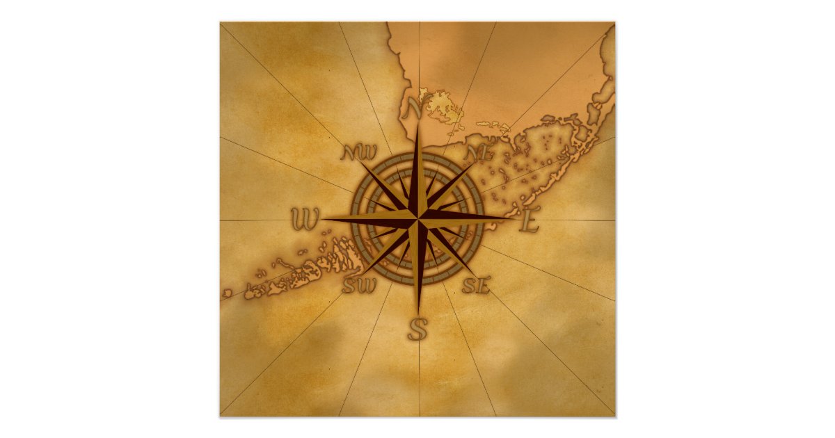 Antique Style Compass Rose Poster | Zazzle