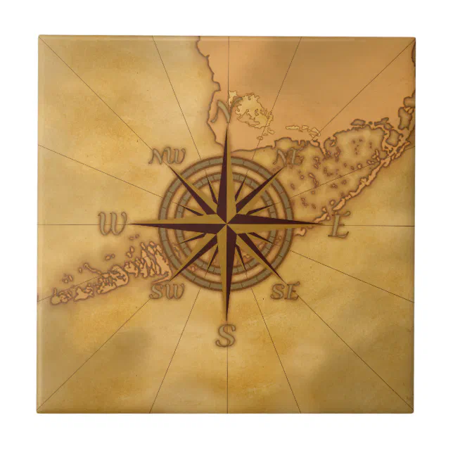Antique Style Compass Rose Tile | Zazzle