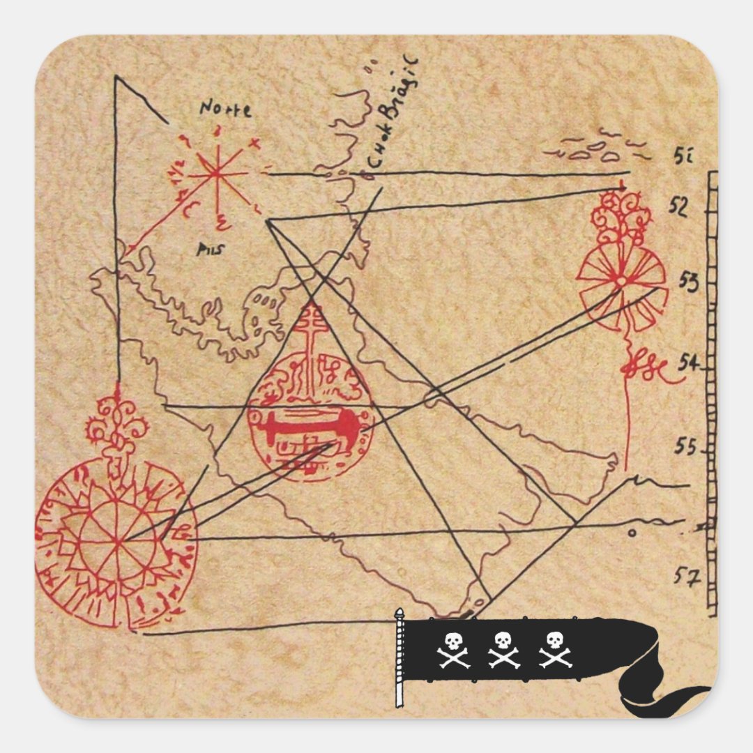 ANTIQUE TALISMAN / PIRATES TREASURE MAP SQUARE STICKER | Zazzle