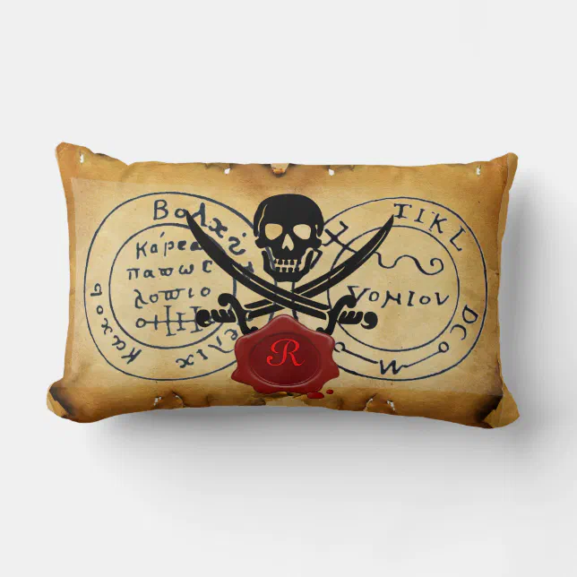 ANTIQUE TALISMAN / PIRATES TREASURE MAP WAX SEAL LUMBAR PILLOW | Zazzle
