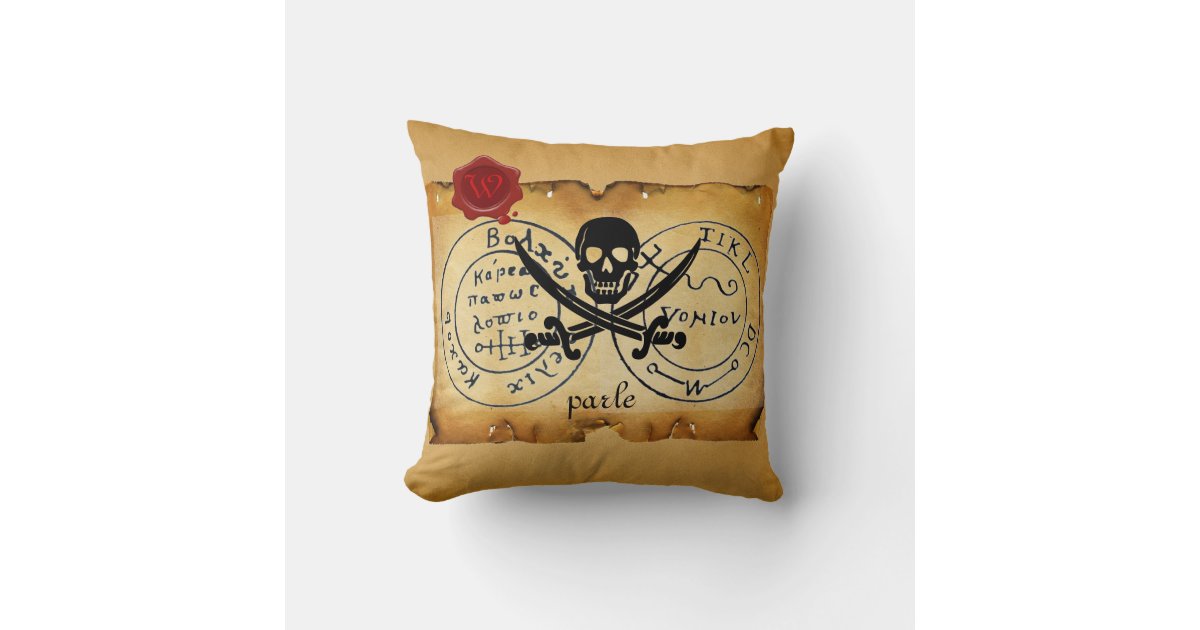 ANTIQUE TALISMAN / PIRATES TREASURE MAP WAX SEAL THROW PILLOW | Zazzle
