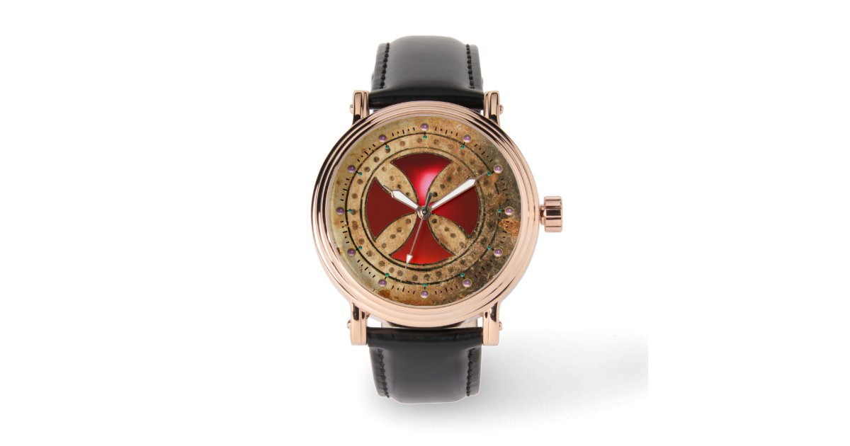 ANTIQUE TEMPLAR CROSS Red Ruby Gem Watch | Zazzle