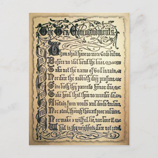 Antique Ten Commandments card | Zazzle