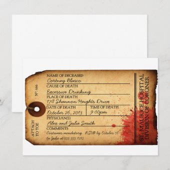 Antique Toe Tag Invitation - Morgue - Halloween | Zazzle