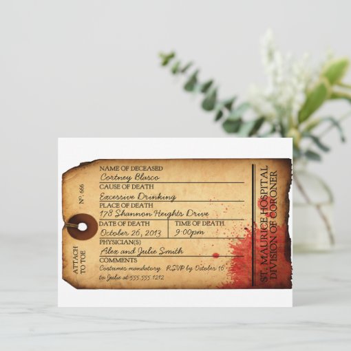 Antique Toe Tag Invitation - Morgue - Halloween | Zazzle