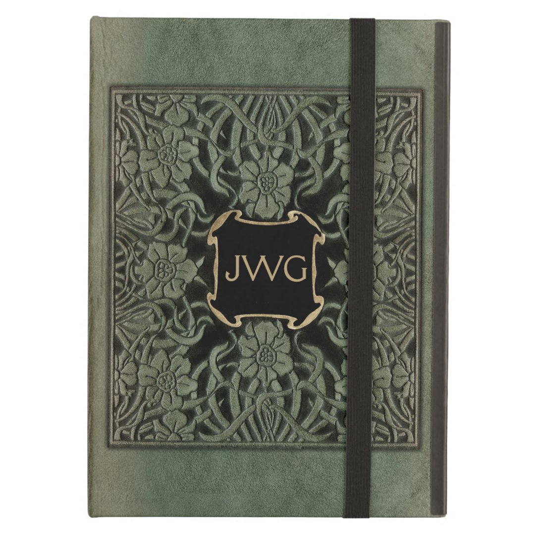 Antique Tooled Leather Monogram Book Cover | Zazzle
