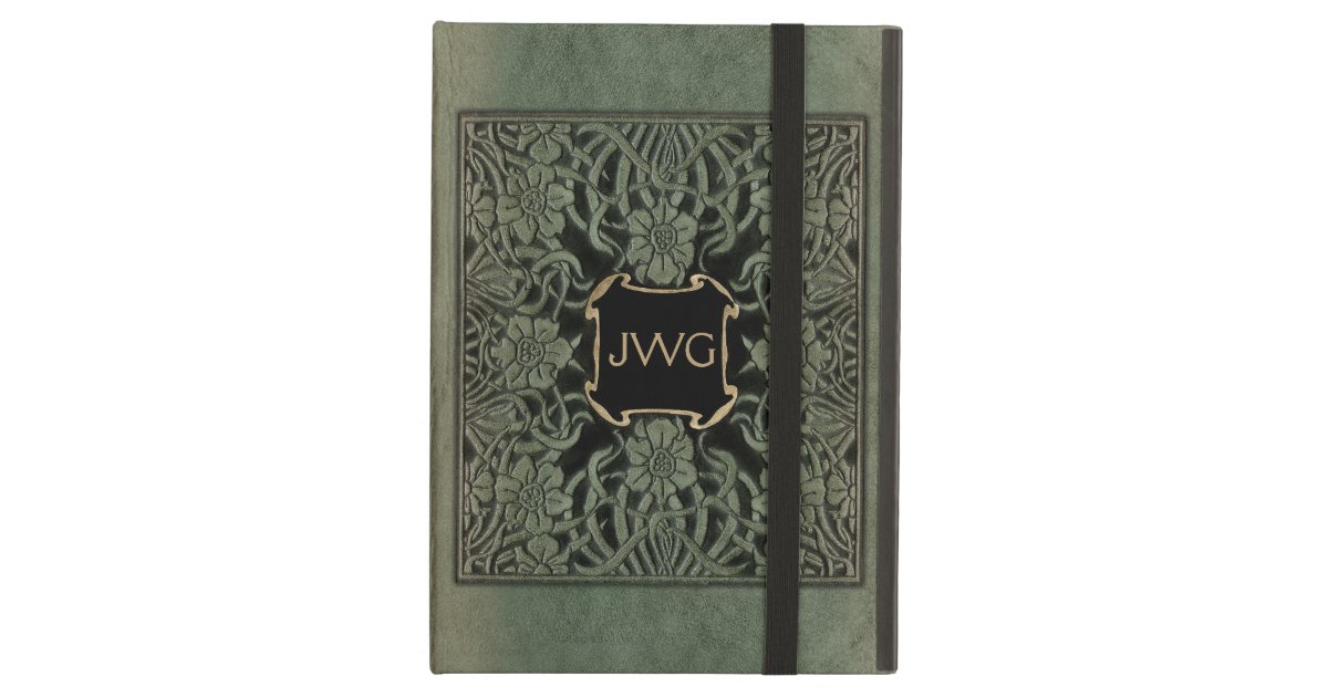 Antique Tooled Leather Monogram Book Cover | Zazzle