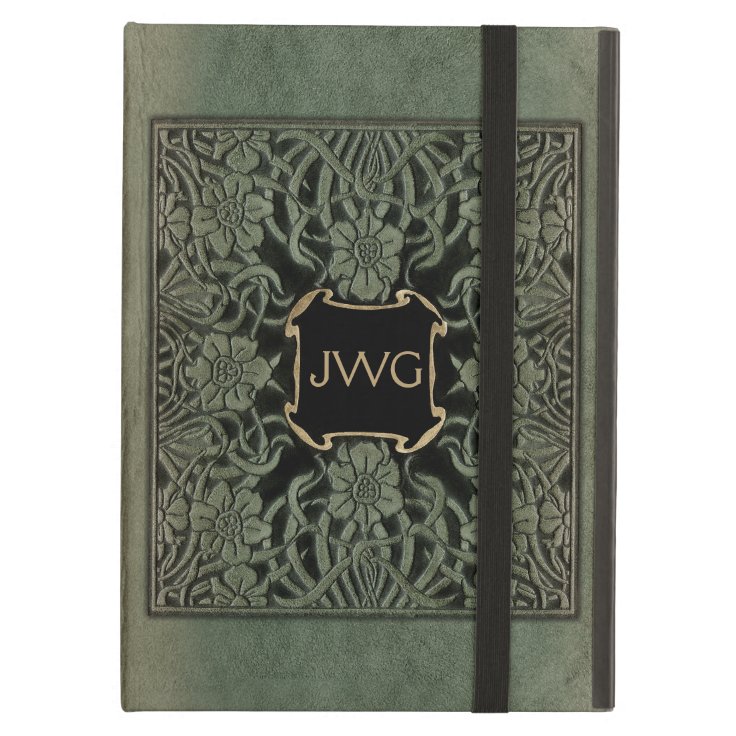 Antique Tooled Leather Monogram Book Cover | Zazzle