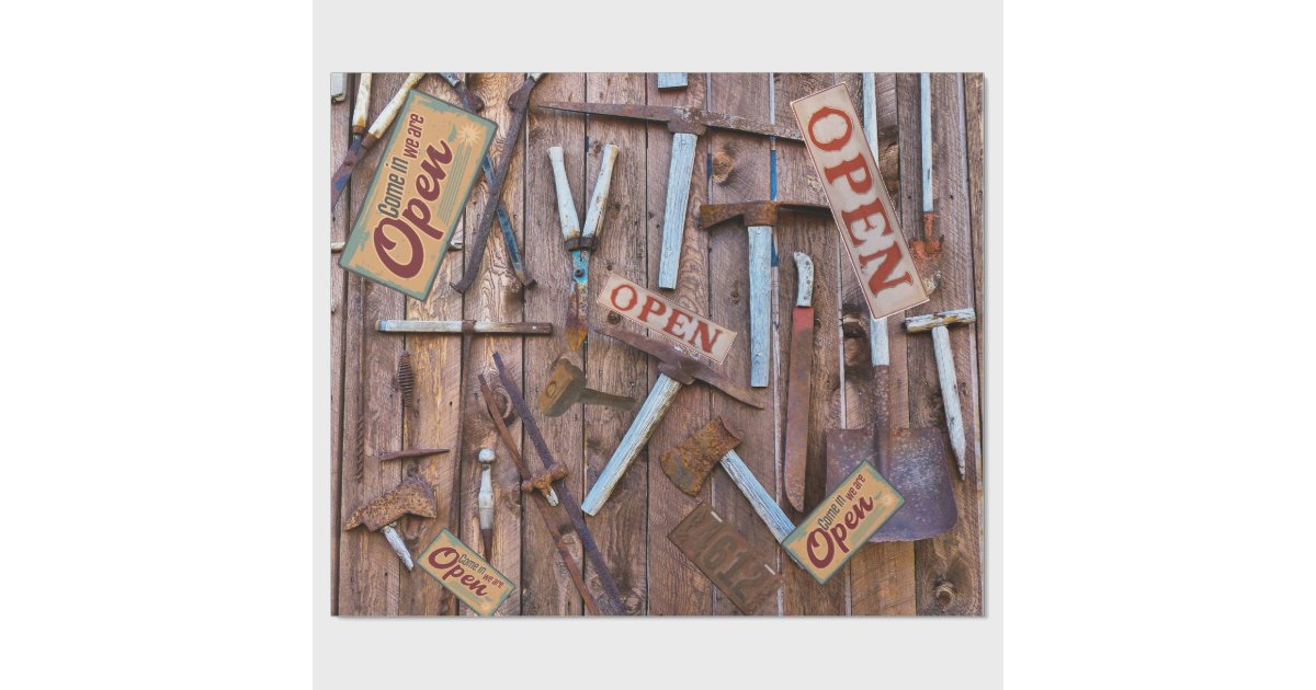 Antique Tools Vintage Signs Rustic Barn Board Wrapping Paper | Zazzle