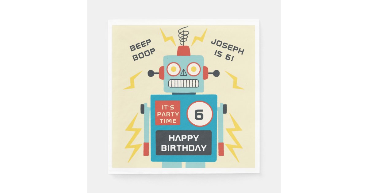 Antique Toy Robot Birthday Napkins | Zazzle