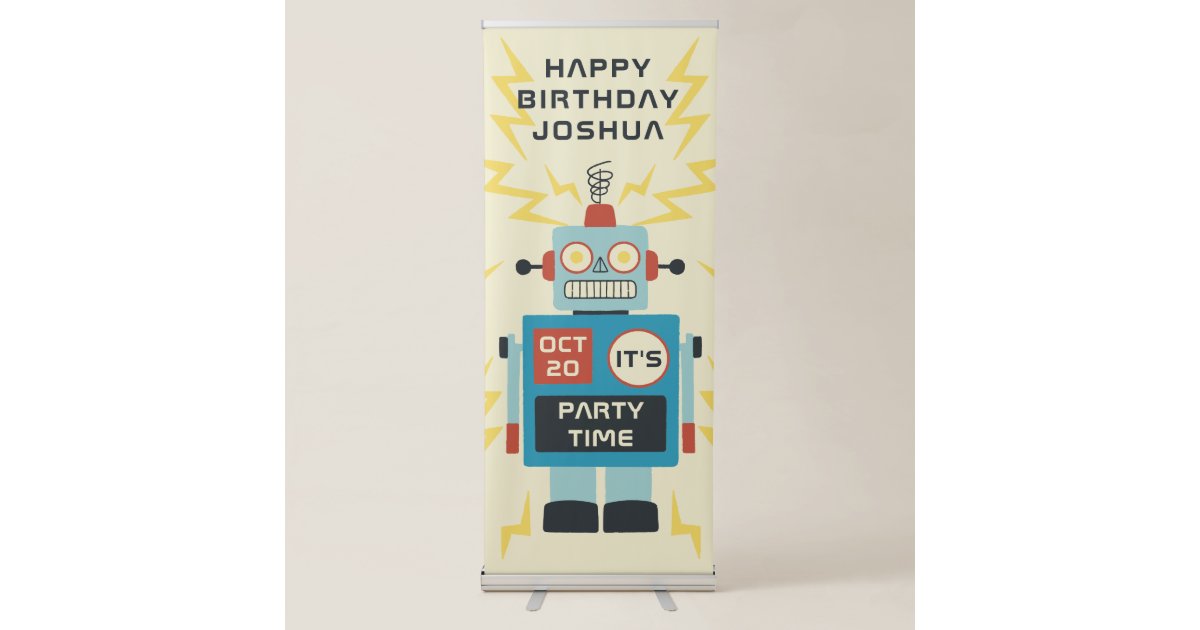 Antique Toy Robot Birthday Retractable Banner | Zazzle