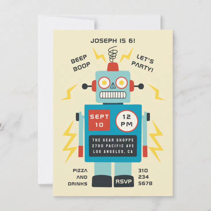 Antique Toy Robot Children’s Birthday Invitation | Zazzle