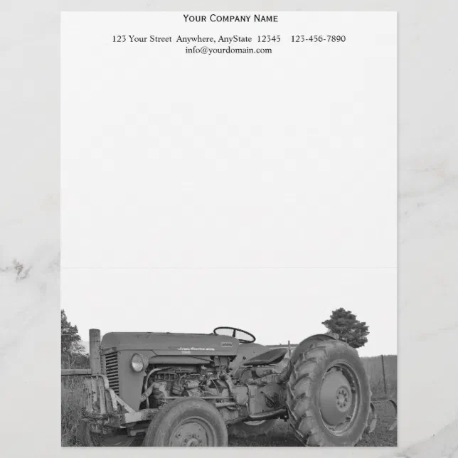 Antique Tractor in Black and White Letterhead | Zazzle