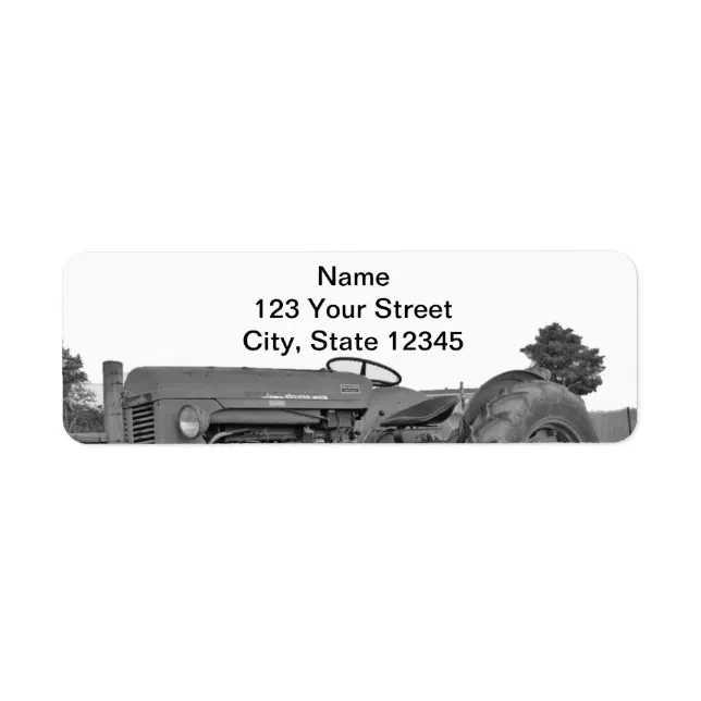 Antique Tractor in Black and White Return Address Label | Zazzle