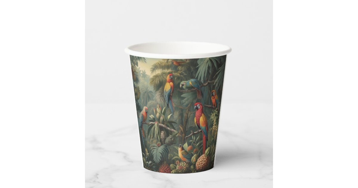 Antique Tropical Parrot Botanical Party Cups | Zazzle