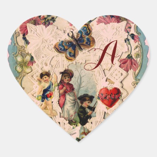 ANTIQUE VALENTINE LACE,CUPID,LOVERS AND BUTTERFLY HEART STICKER ...