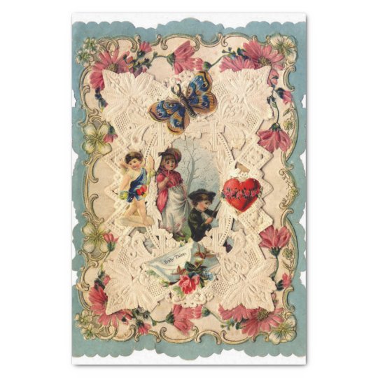 ANTIQUE VALENTINE LACE,CUPID,LOVERS AND BUTTERFLY TISSUE PAPER | Zazzle.com