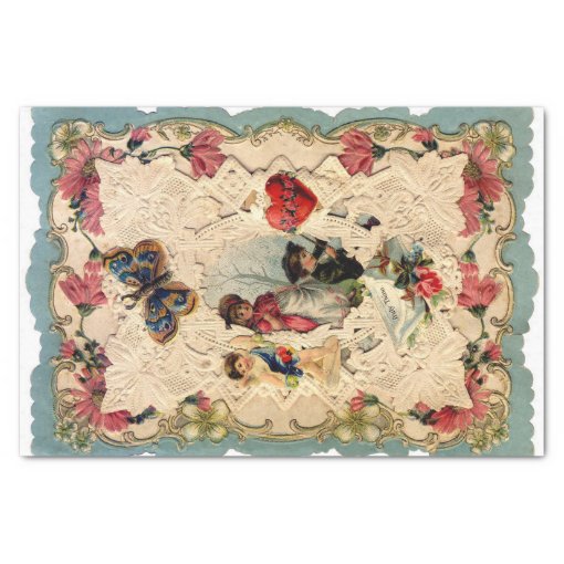 ANTIQUE VALENTINE LACE,CUPID,LOVERS AND BUTTERFLY TISSUE PAPER | Zazzle