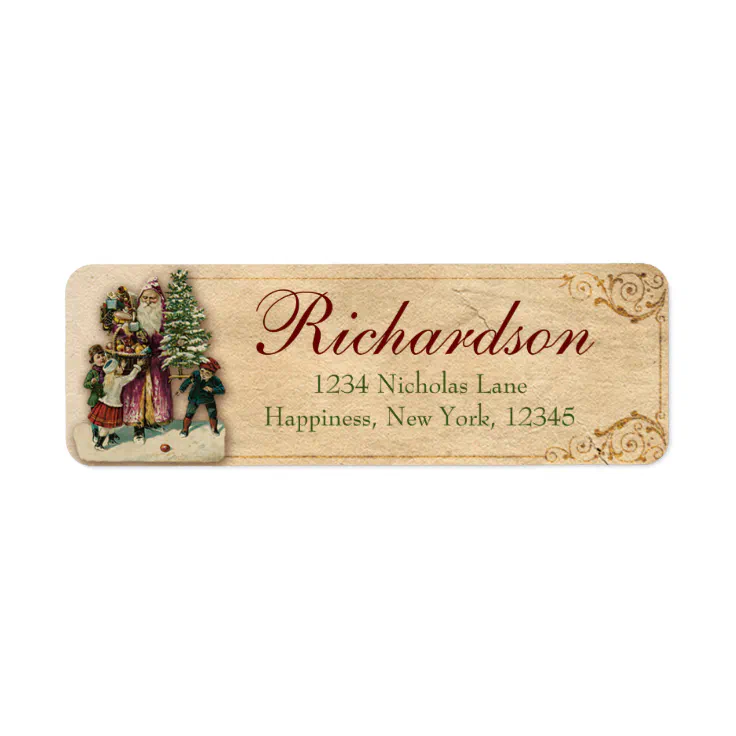 Antique Victorian Christmas Santa Return Address Label | Zazzle