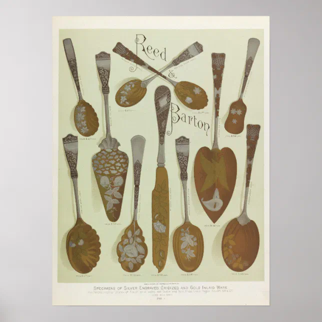 Antique Victorian Era 1884 Silverware Art Poster | Zazzle