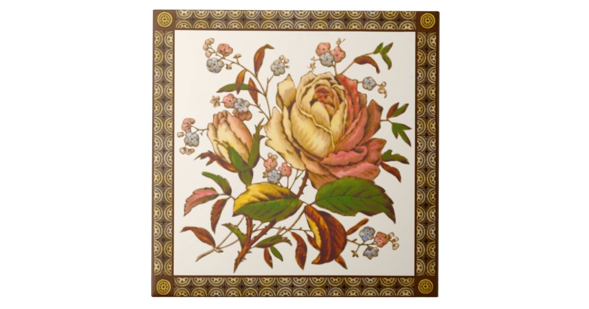 Antique Victorian Rose Tranferware Tile Repro | Zazzle