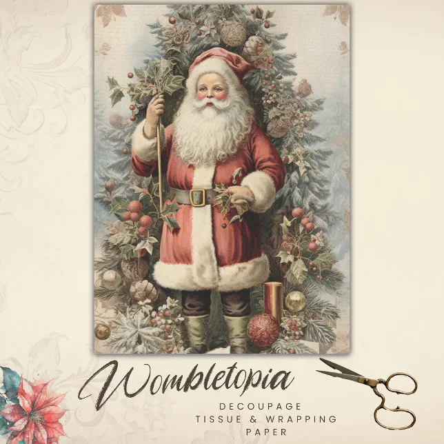 Antique Victorian Santa Claus Christmas Decoupage Tissue Paper | Zazzle