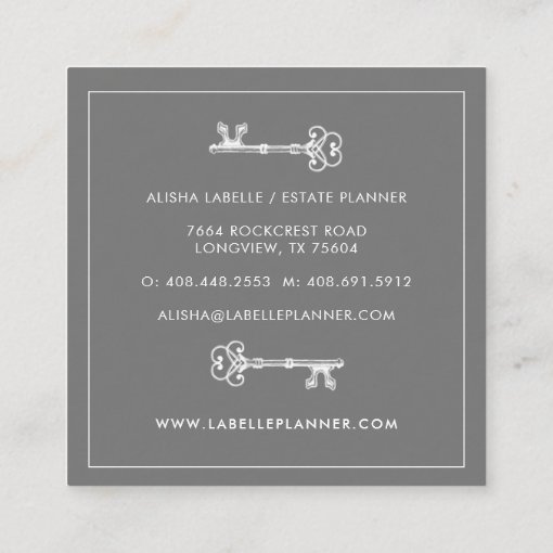 Antique Vintage Grey Skeleton Key Square Business Card | Zazzle
