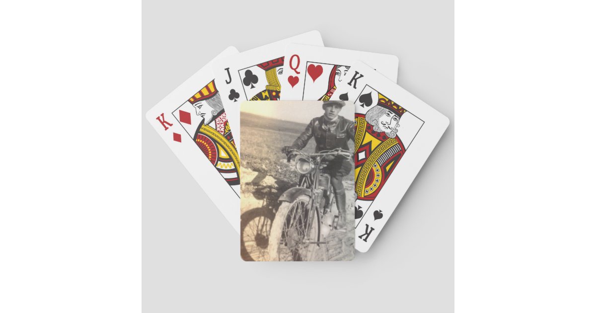 Antique Vintage Motorcycle Motorcyclist Poker Cards | Zazzle