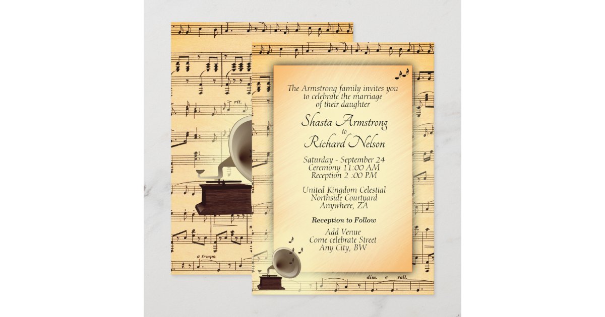 Antique Wedding Music Theme Invitation | Zazzle