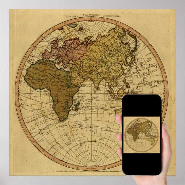 Antique William Faden 1786 Eastern Hemisphere Map Poster | Zazzle