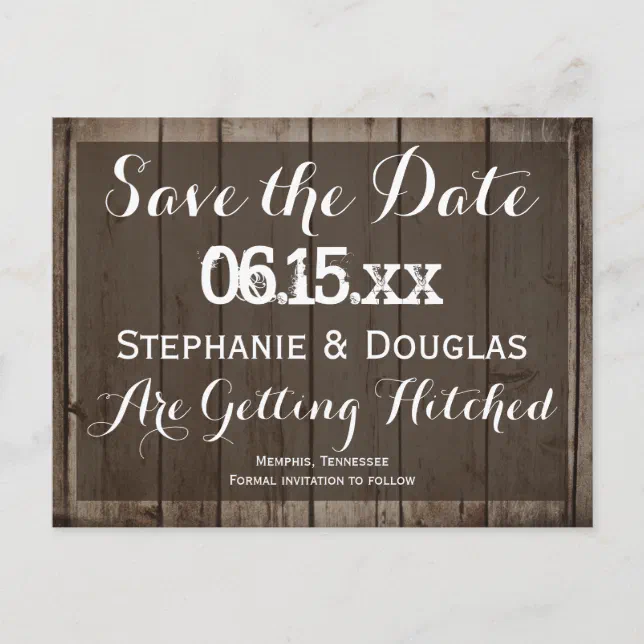 Antique Wood Rustic Save the Date Postcards | Zazzle