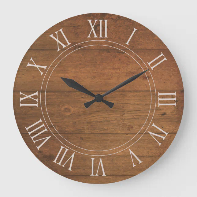 Antique Wooden Roman Numeral Round Wall Clock | Zazzle