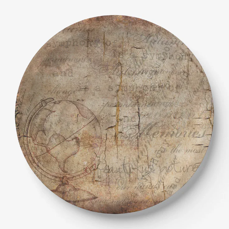 Antique World Globe Rustic Brown Paper Plates | Zazzle