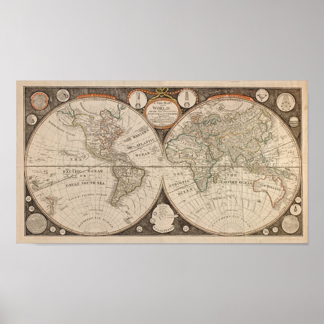 Antique World Map, 1799 (Thomas Kitchen) Poster | Zazzle
