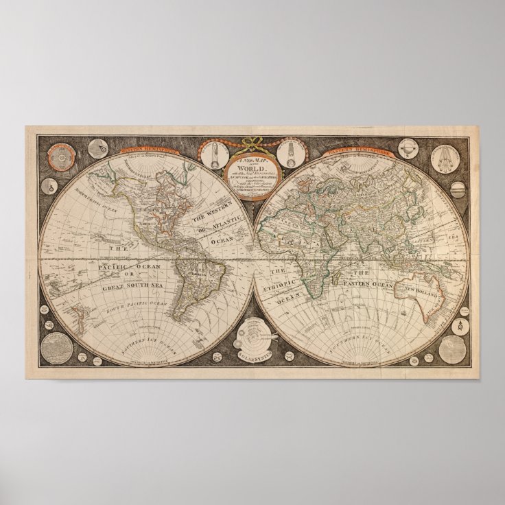 Antique World Map, 1799 (Thomas Kitchen) Poster | Zazzle
