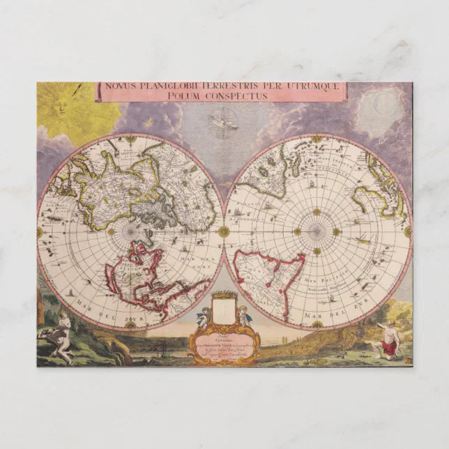 Antique World Map 17th Century Postcard | Zazzle