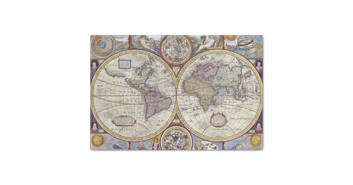 Antique World Map #3 Tissue Paper | Zazzle
