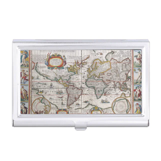 Antique World Map business card holder | Zazzle