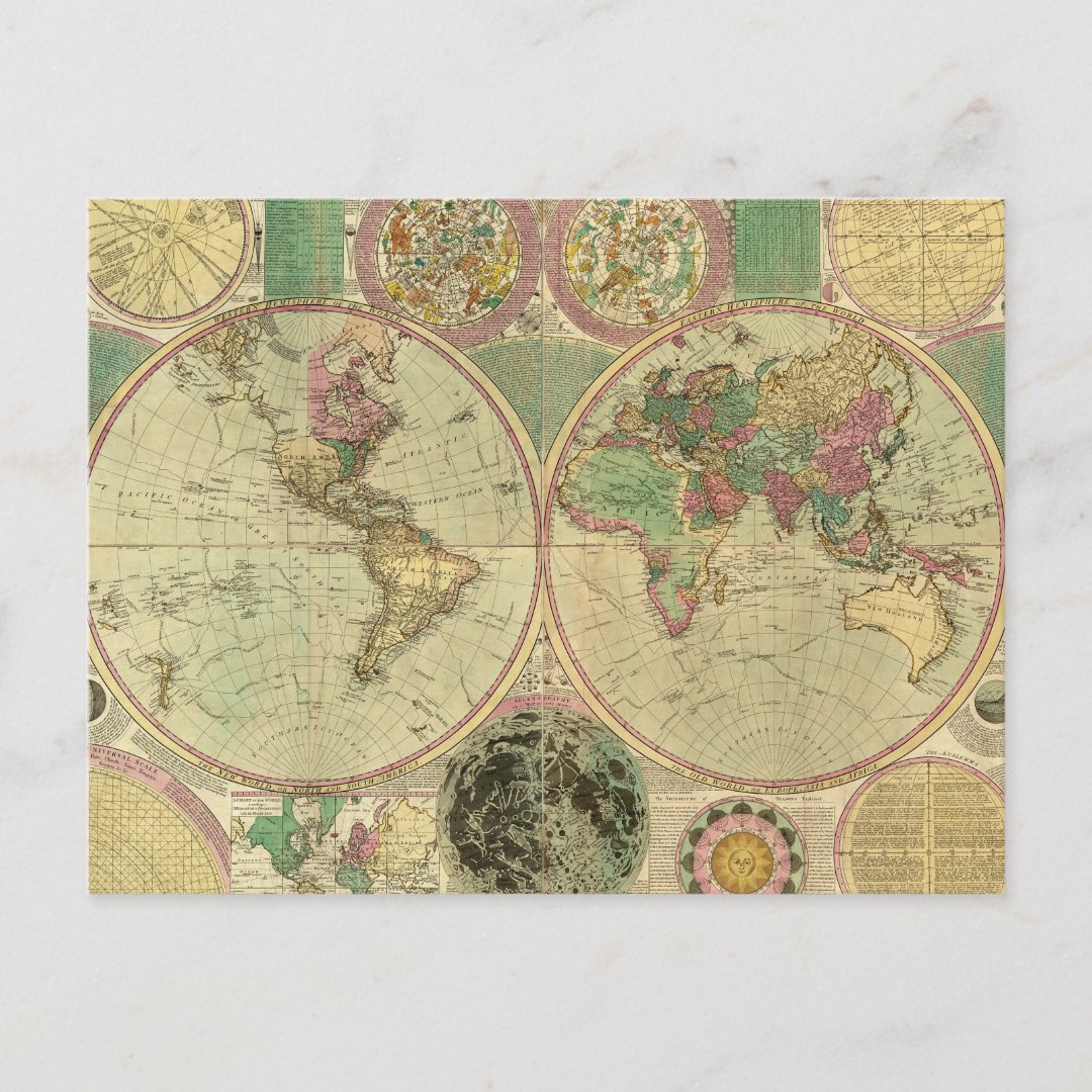 Antique World Map by Carington Bowles, circa 1780 Postcard | Zazzle