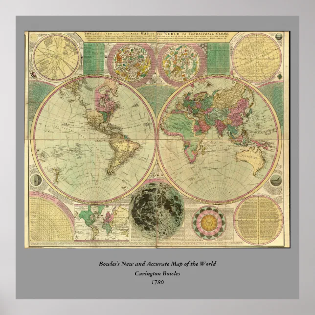 Antique World Map by Carington Bowles, circa 1780 Poster | Zazzle
